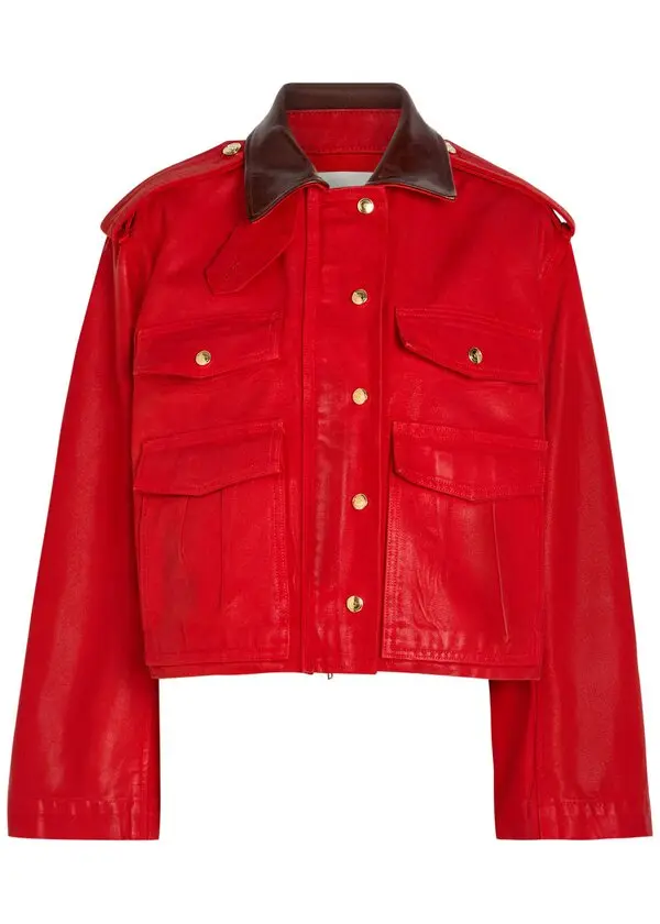 RÙADH Leather Collar Waxed Canvas Jacket - Red