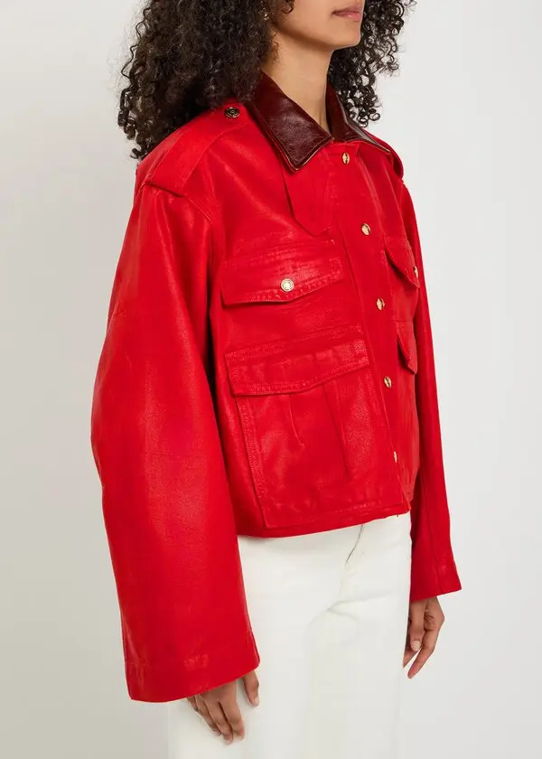 RÙADH Leather Collar Waxed Canvas Jacket - Red
