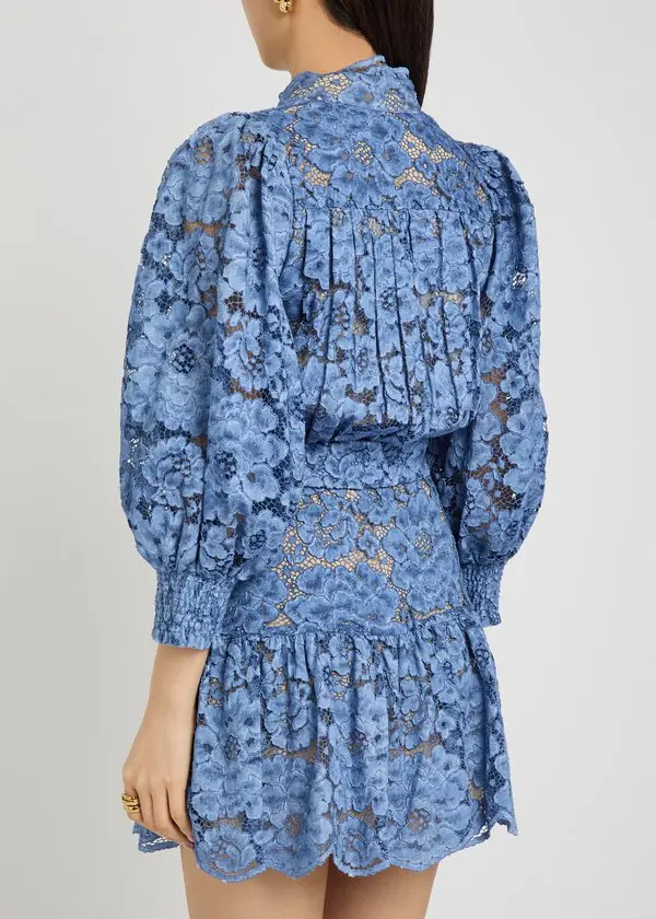 Alice + Olivia Cora Belted Guipure Lace Mini Dress - Indigo