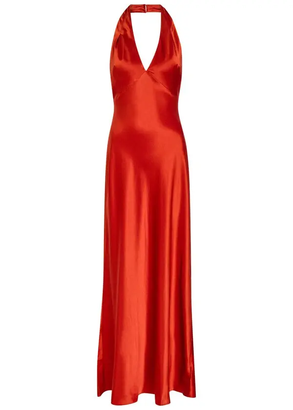 REFORMATION Daniela Halterneck Silk Dress - Red