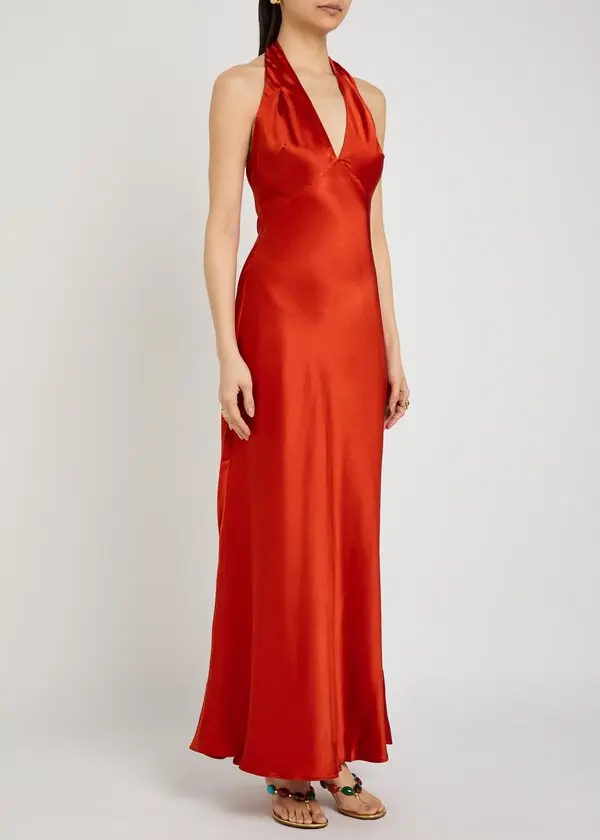 REFORMATION Daniela Halterneck Silk Dress - Red