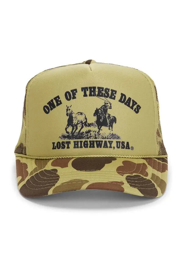 ONE OF THESE DAYS Lost Highway Trucker Hat - Light Green Camo
