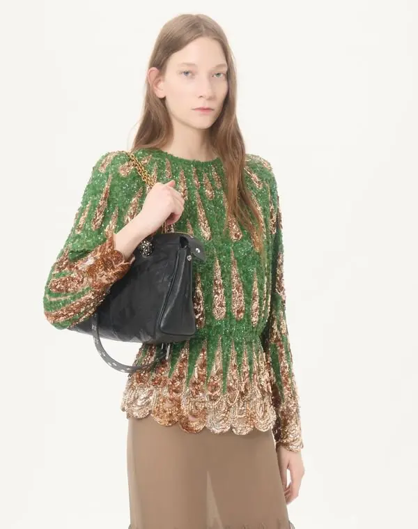 Valentino Garavani Embellished Chiffon Top With Sequin Embroidery - Green/multicolour