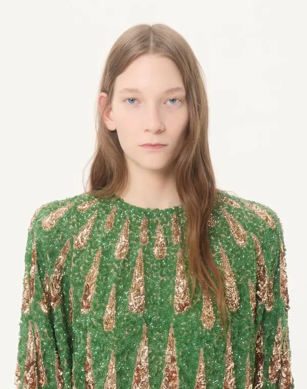 Valentino Garavani Embellished Chiffon Top With Sequin Embroidery - Green/multicolour