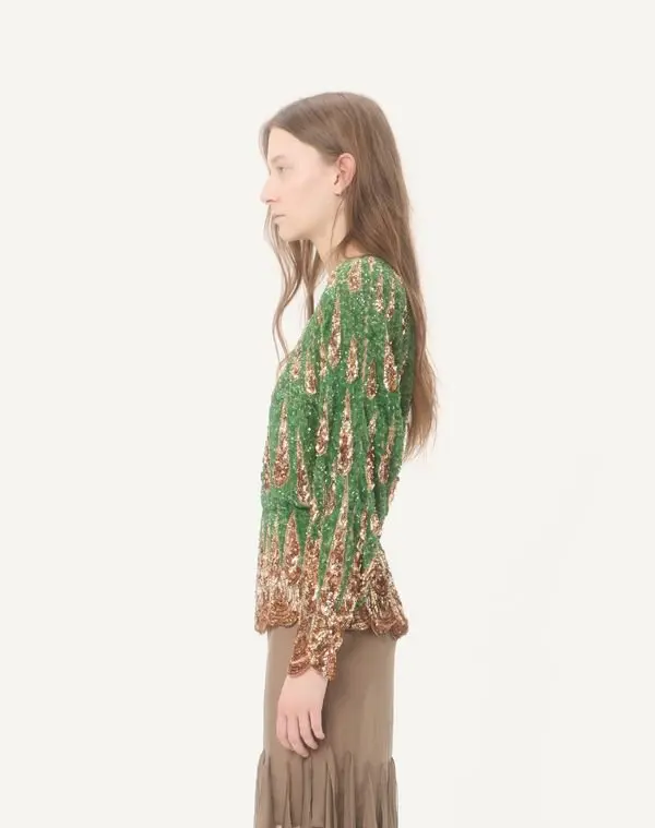Valentino Garavani Embellished Chiffon Top With Sequin Embroidery - Green/multicolour