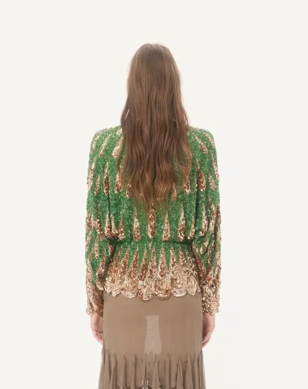 Valentino Garavani Embellished Chiffon Top With Sequin Embroidery - Green/multicolour