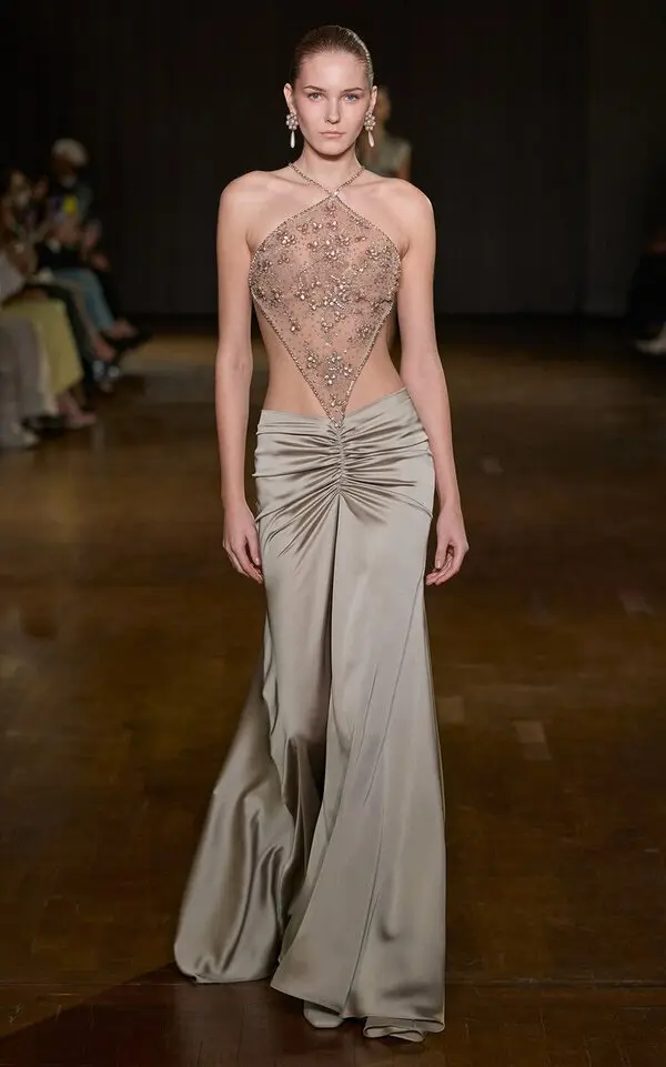 GEORGES HOBEIKA Cutout Ruched Maxi Dress - Neutral