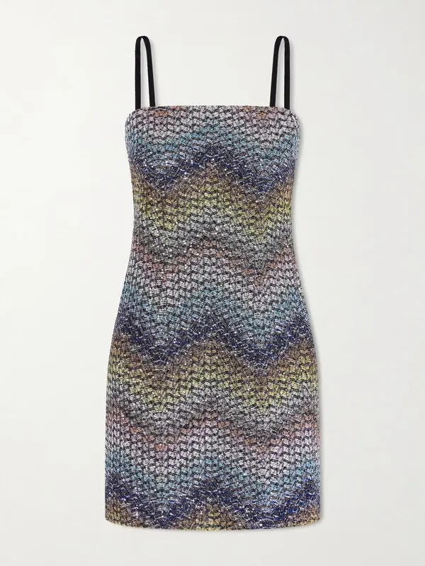 Missoni Sequin-embellished Metallic Crochet-knit Mini Dress - Blue