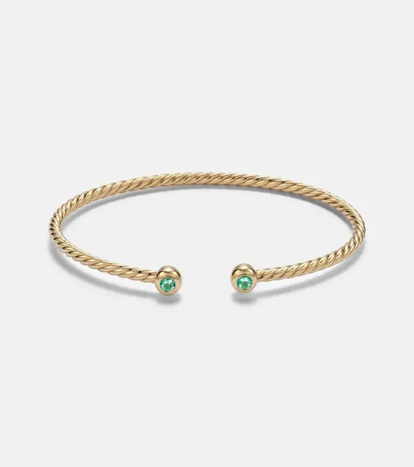 David Yurman Cablespira® Flex Micro 18kt Cuff Bracelet With Emeralds - Gold
