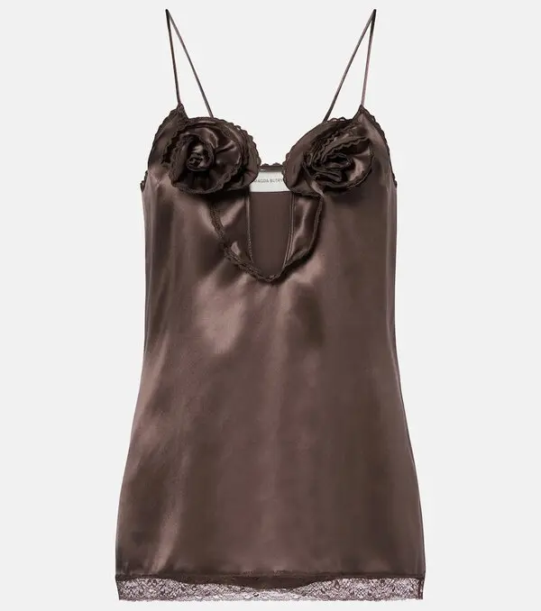 Magda Butrym Floral-appliqué Silk Satin Camisole - Brown