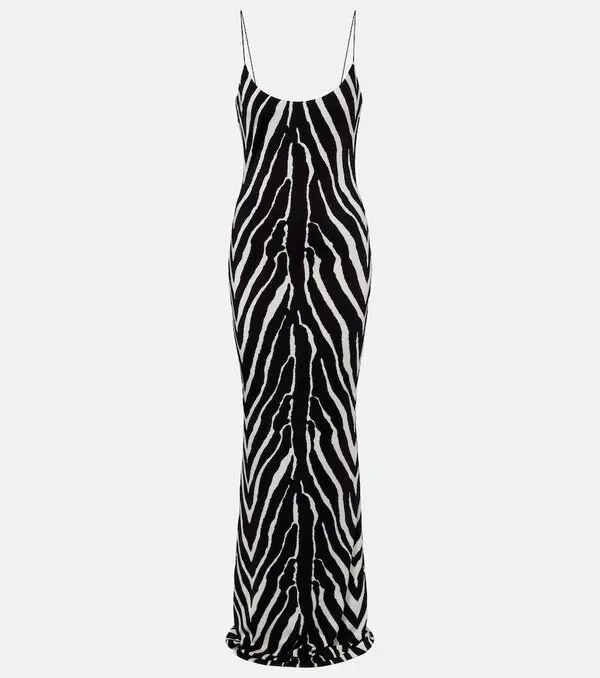 THE NEW ARRIVALS ILKYAZ OZEL Zebra-print Jersey Gown - Black