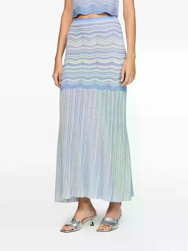 Sandro Maxi Decorative Knit Skirt With Ombré Effect - Blue