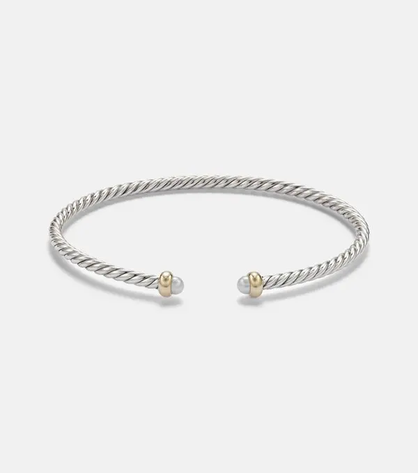 David Yurman Micro Cable Flex Cuff Bracelet With Pearls - Silver