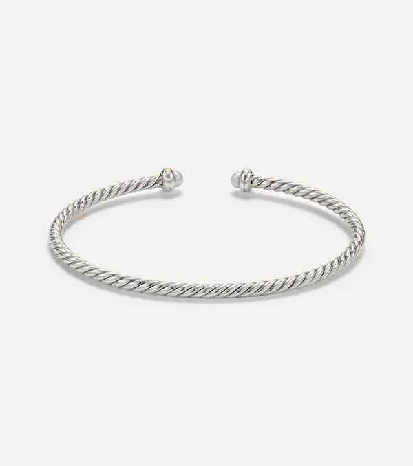 David Yurman Micro Cable Flex® Sterling And 14kt Gold Cuff Bracelet With Pearls