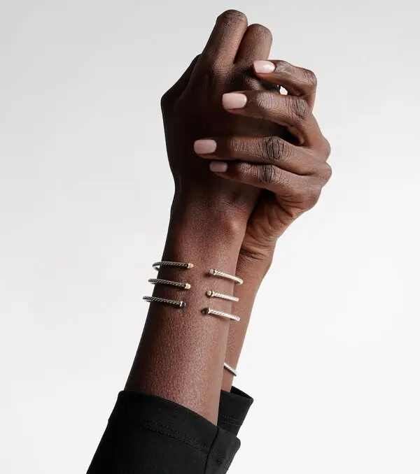 David Yurman Micro Cable Flex® Sterling And 14kt Gold Cuff Bracelet With Pearls