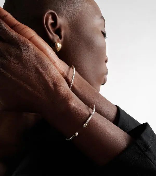 David Yurman Micro Cable Flex® Sterling And 14kt Gold Cuff Bracelet With Pearls