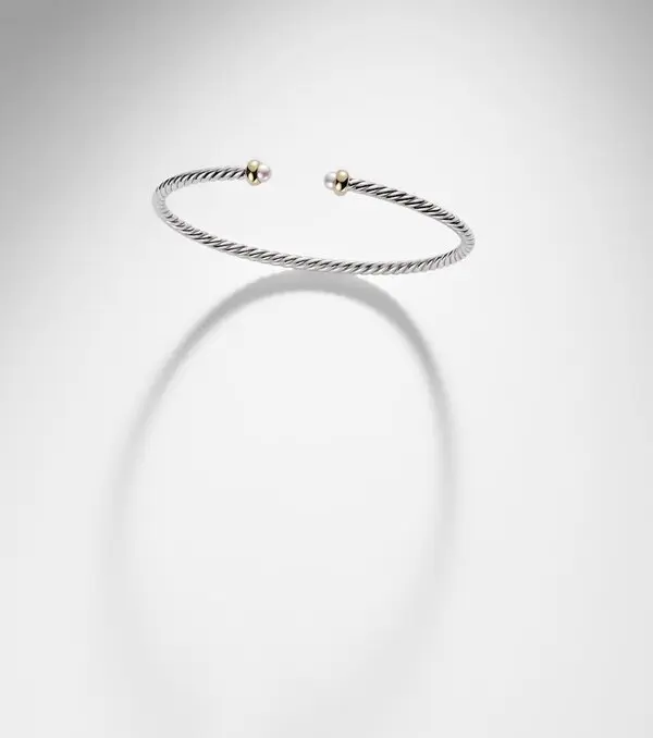 David Yurman Micro Cable Flex® Sterling And 14kt Gold Cuff Bracelet With Pearls