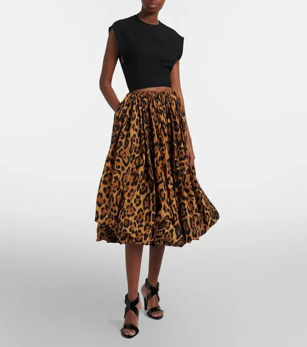 Alaïa Leopard-print Taffeta Midi Skirt