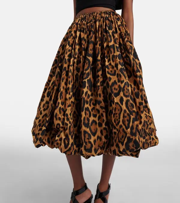 Alaïa Leopard-print Taffeta Midi Skirt
