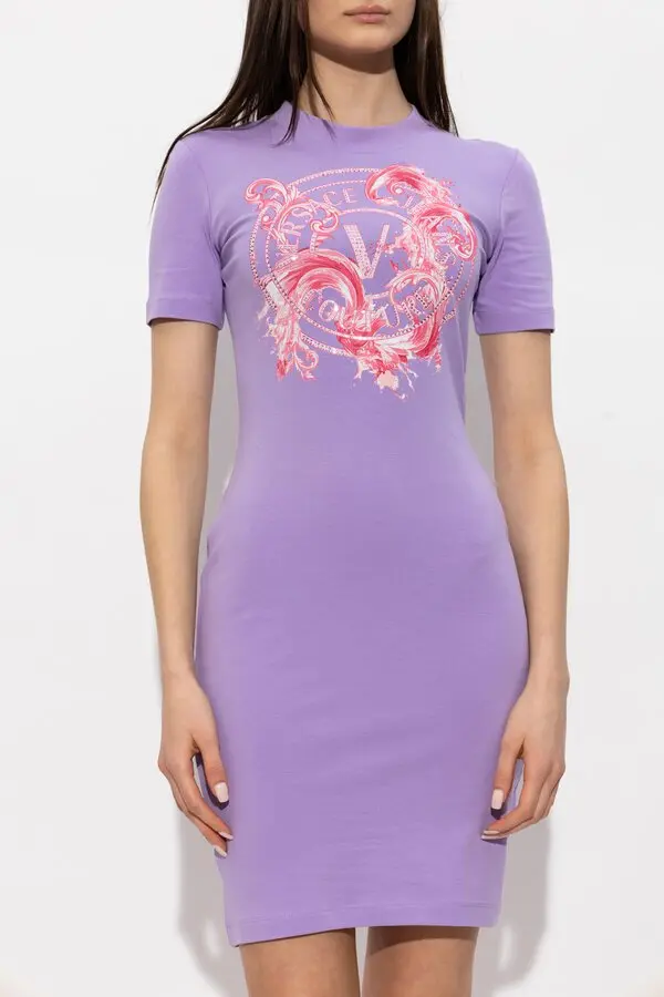 Versace Dress With Print And Sequins - Purple