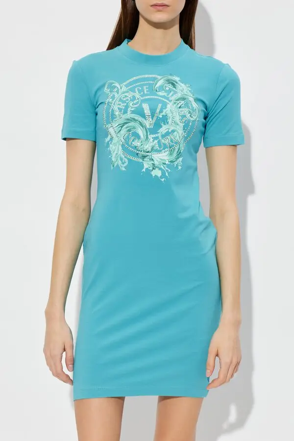 Versace Printed Sequined Dress - Blue