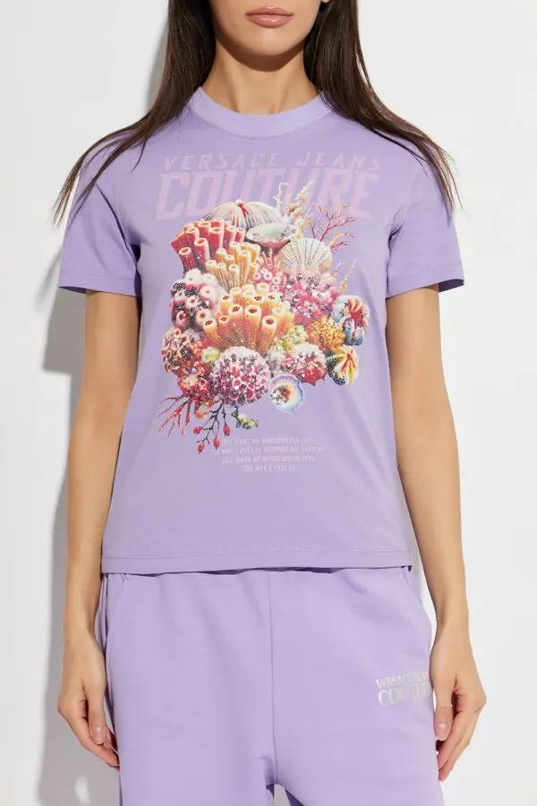 Versace T-shirt With Print And Sequins - Purple