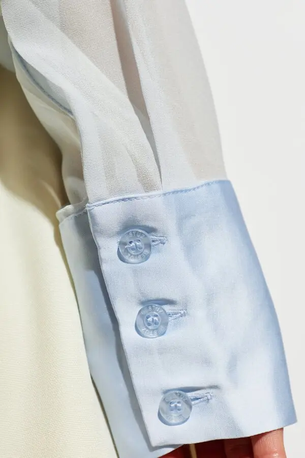 GESTUZ Semi-sheer Button-up Shirt With Bow