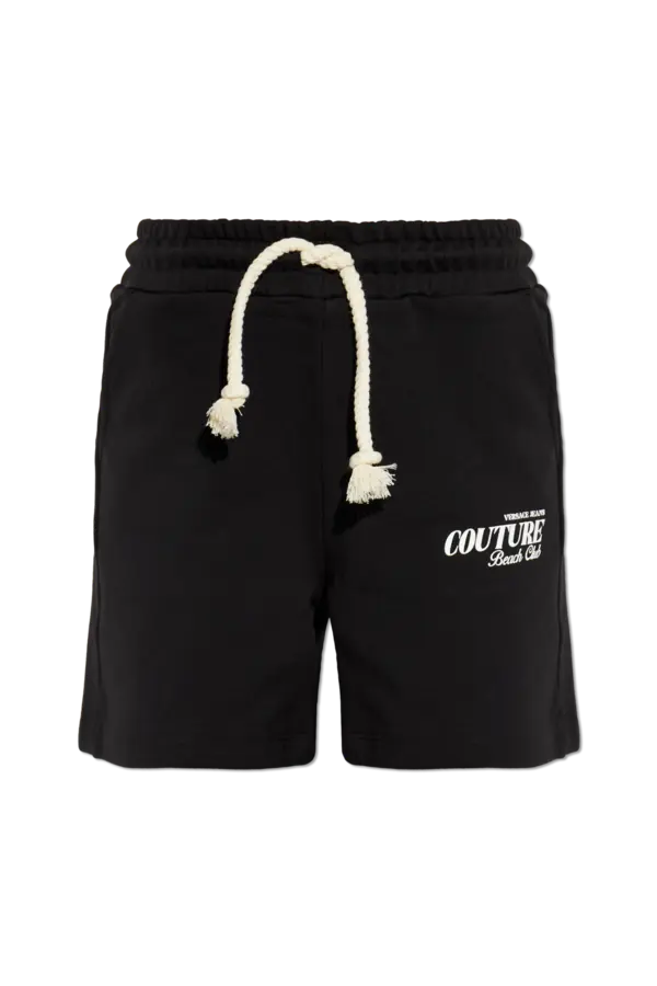Versace Sweat Shorts With Printed Logo - Black
