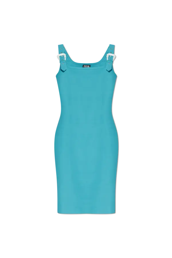 Versace Midi Dress With Buckle Straps - Blue