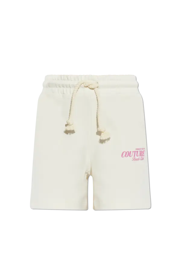 Versace Sweat Shorts With Printed Logo - Cream