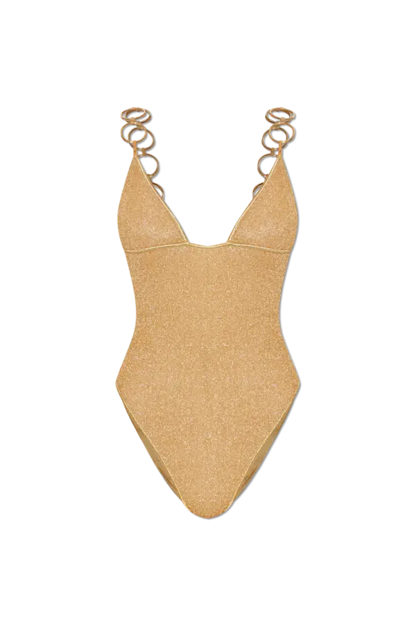 Oseree Lurex Thread One-piece Swimsuit - Gold