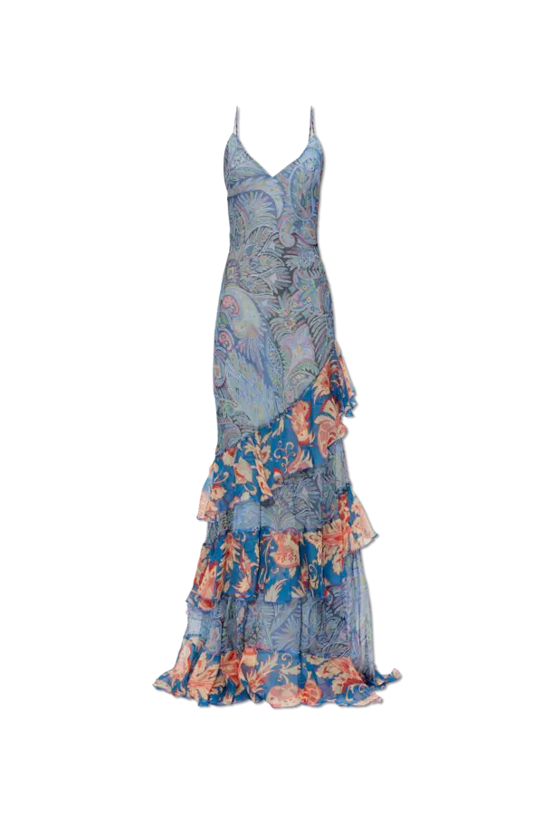 Etro Silk Spaghetti Strap Maxi Dress - Blue