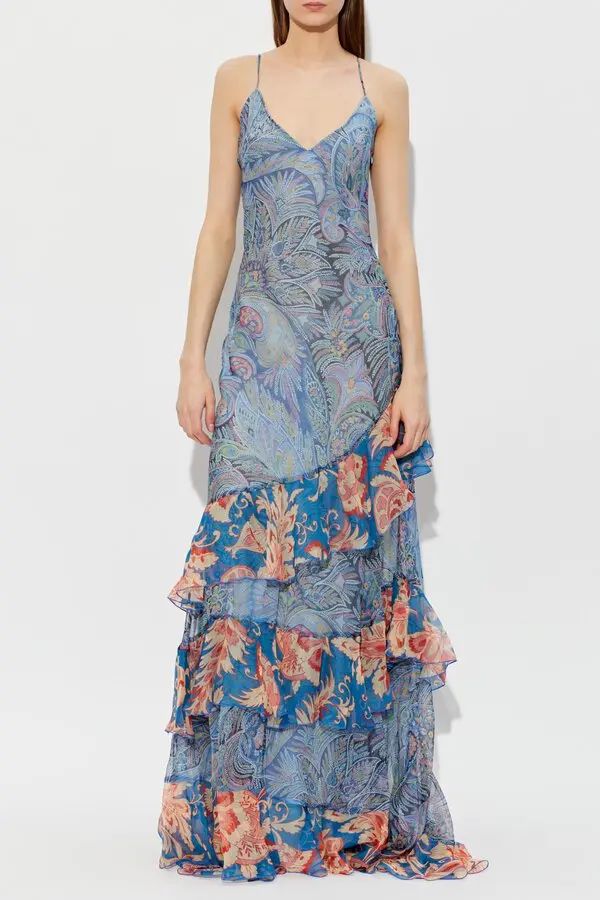 Etro Silk Spaghetti Strap Maxi Dress - Blue