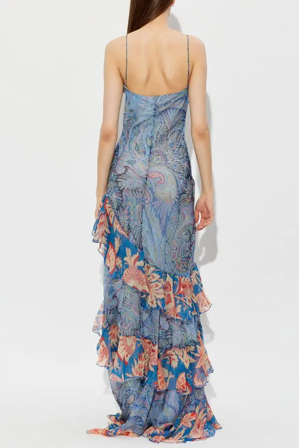 Etro Silk Spaghetti Strap Maxi Dress - Blue