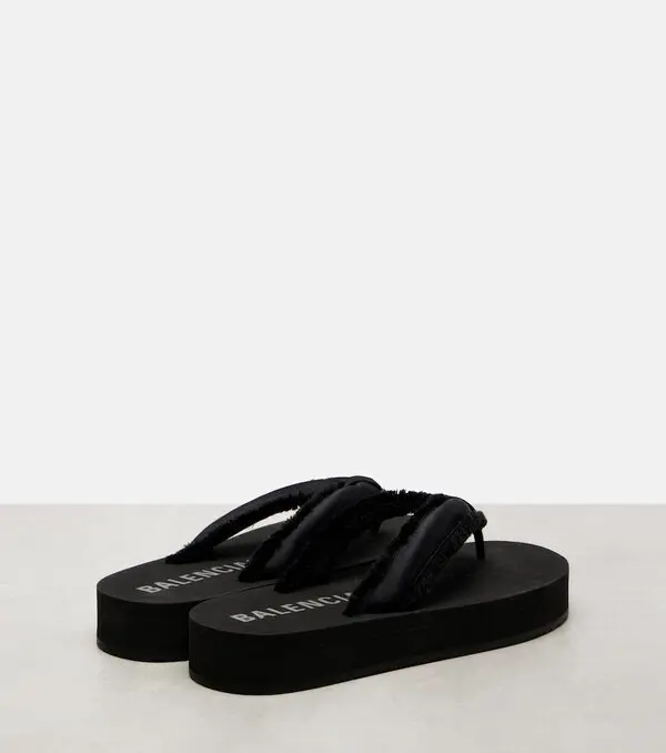Balenciaga Cushy Fringed Satin Platform Thong Sandals