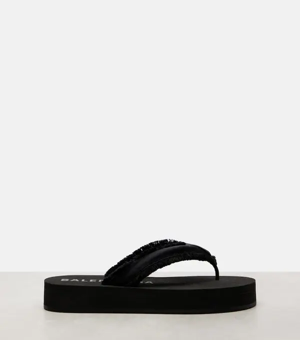 Balenciaga Cushy Fringed Satin Platform Thong Sandals