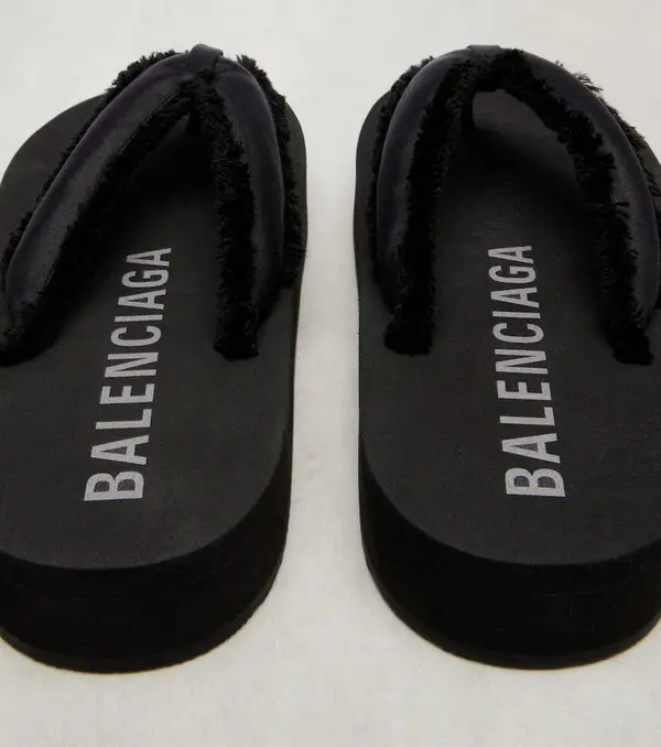 Balenciaga Cushy Fringed Satin Platform Thong Sandals