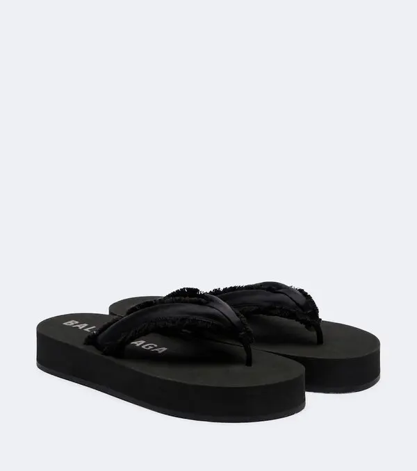 Balenciaga Satin Platform Thong Sandals - Black