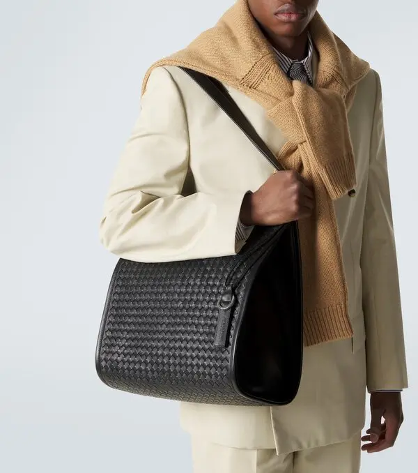 Bottega Veneta Corriere Intrecciato Leather Tote Bag - Black