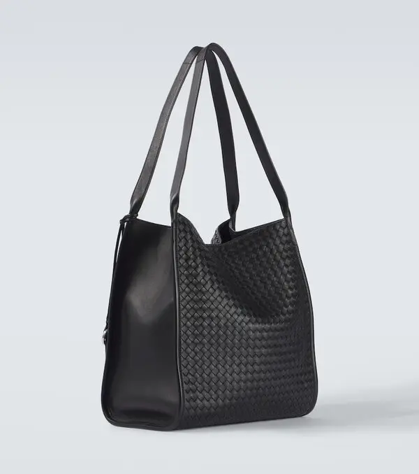Bottega Veneta Corriere Intrecciato Leather Tote Bag - Black