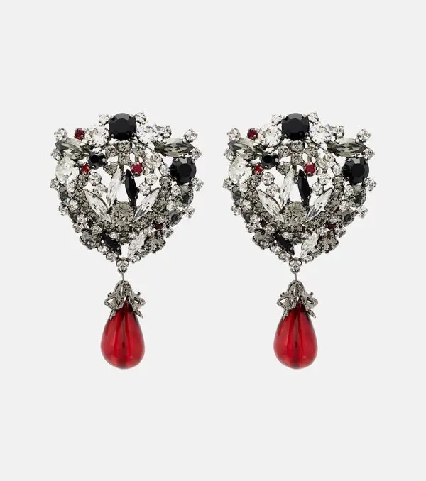 Saint Laurent Crystal-embellished Clip-on Earrings - Red