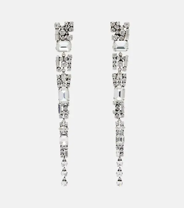 Saint Laurent Crystal-embellished Clip-on Earrings - Silver
