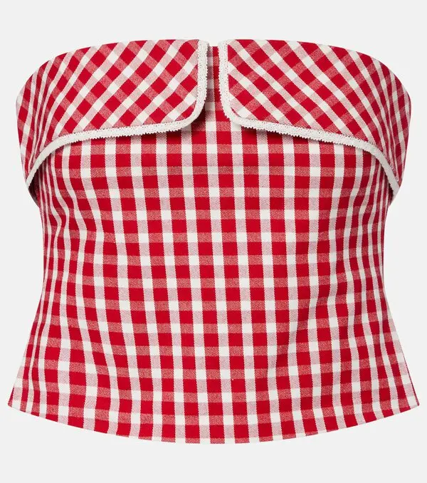 Posse Ebony Gingham Lace-trimmed Top - Red