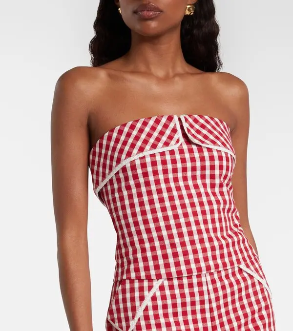 Posse Ebony Gingham Lace-trimmed Top - Red