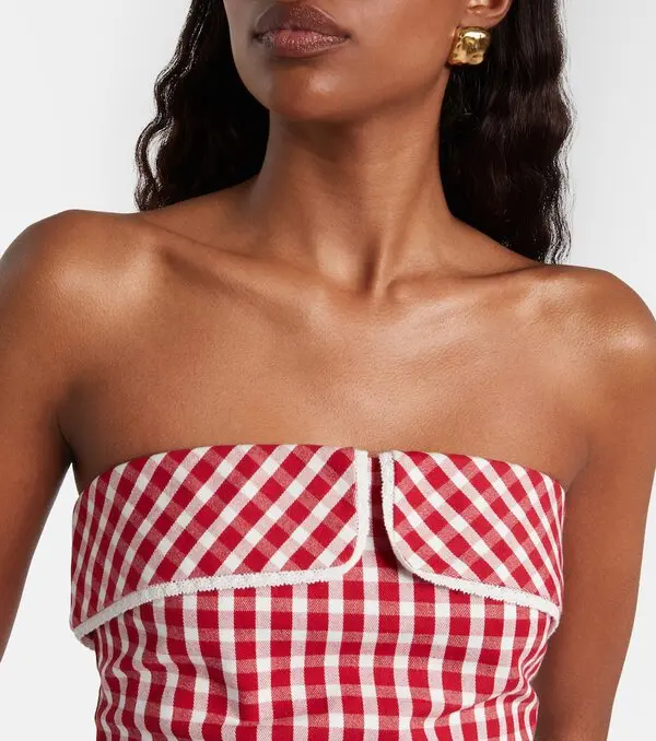 Posse Ebony Gingham Lace-trimmed Top - Red