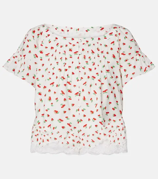 Posse Delia Lace-trimmed Printed Blouse - White