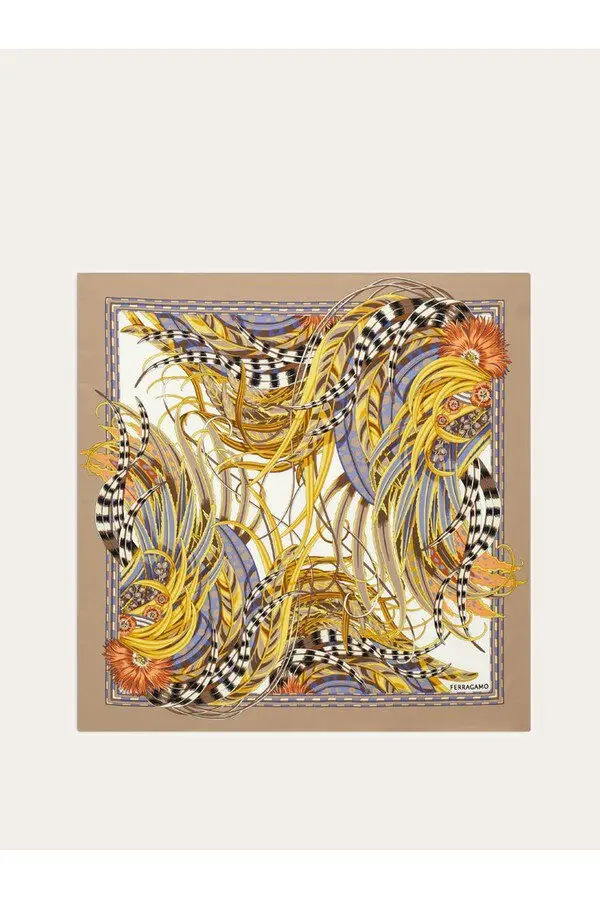 FERRAGAMO Rooster Print Silk Scarf - Orange