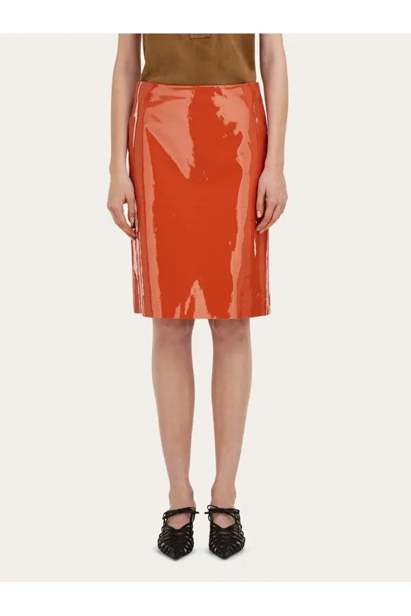 FERRAGAMO Patent Leather Pencil Skirt - Natural