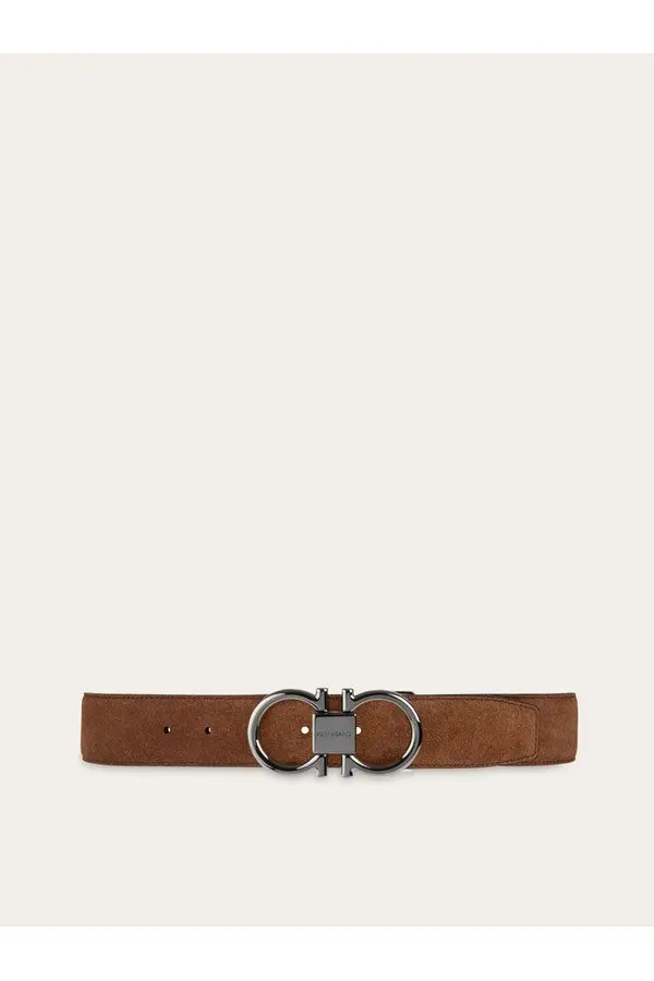 FERRAGAMO Adjustable Gancini Suede Belt - Natural