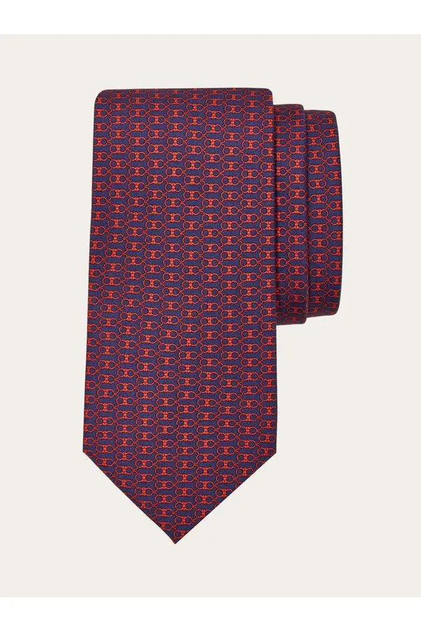 FERRAGAMO Gancini Printed Silk Tie - Blue